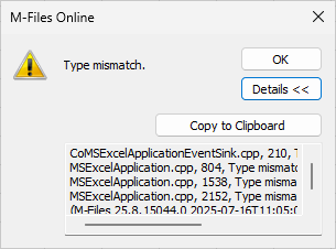 Excel Type Mismatch error when using embedded metadata